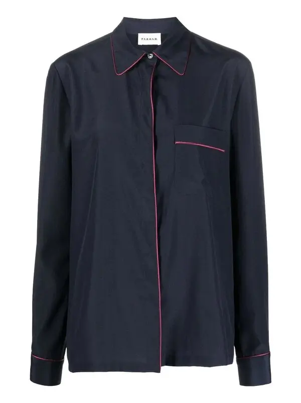 PAROSH Seam Detail Button-up Shirt - Navy Blue