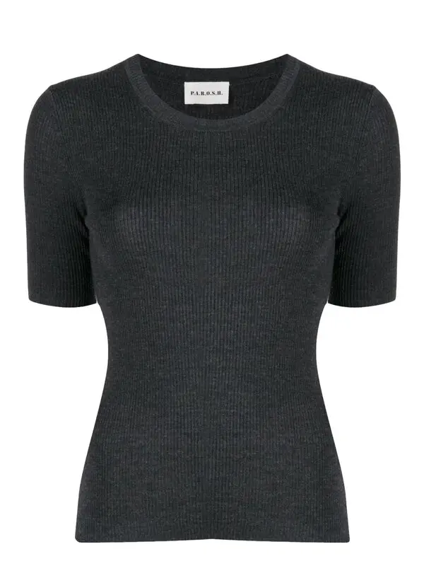 PAROSH Leila Ribbed Knit Wool Top - Grigio Scuro