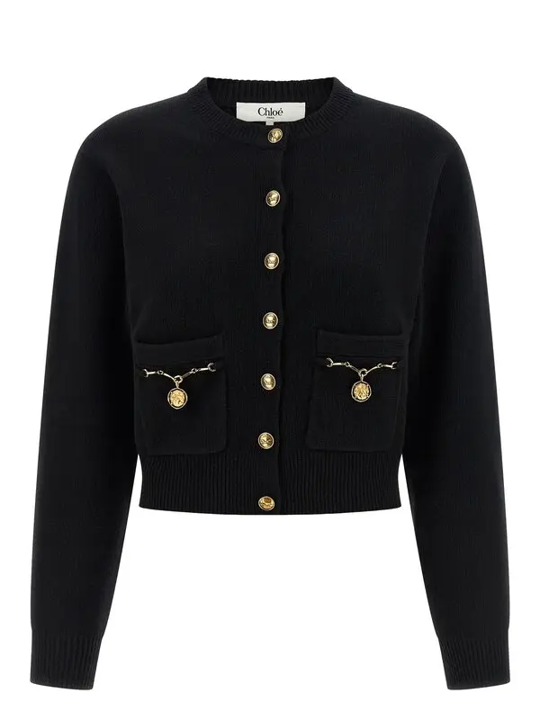Chloé Horse Medal Knit Cardigan - Black