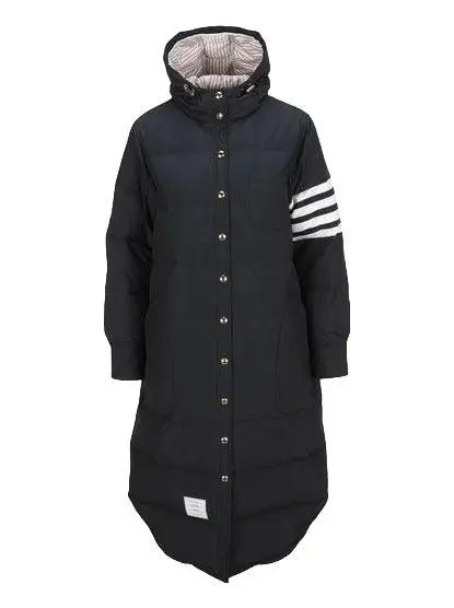 Thom Browne Down-filled Hooded Shirtdress With Signature Stripe - Navy