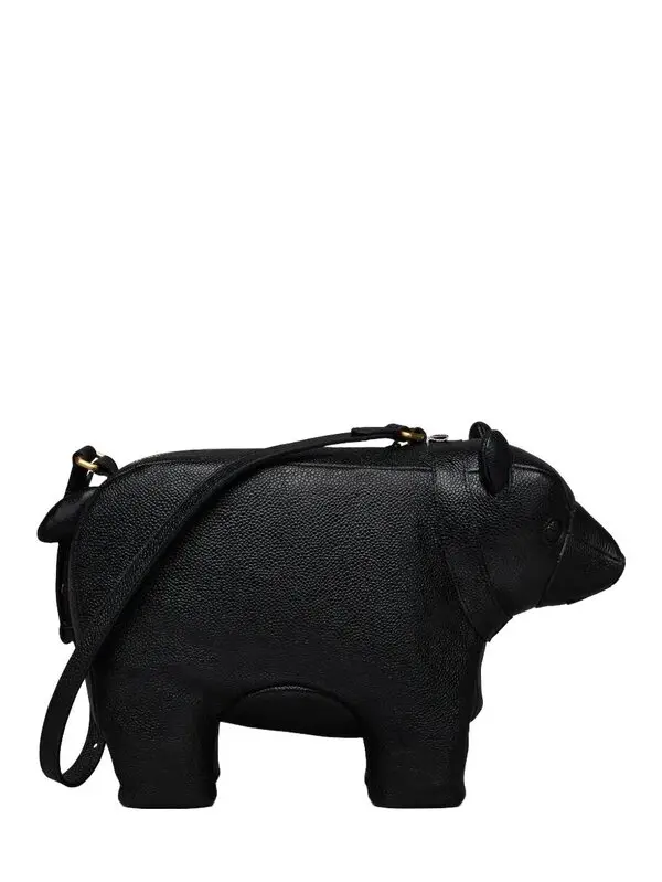 Thom Browne Bear Baguette Bag In Pebble Grain Leather - Black