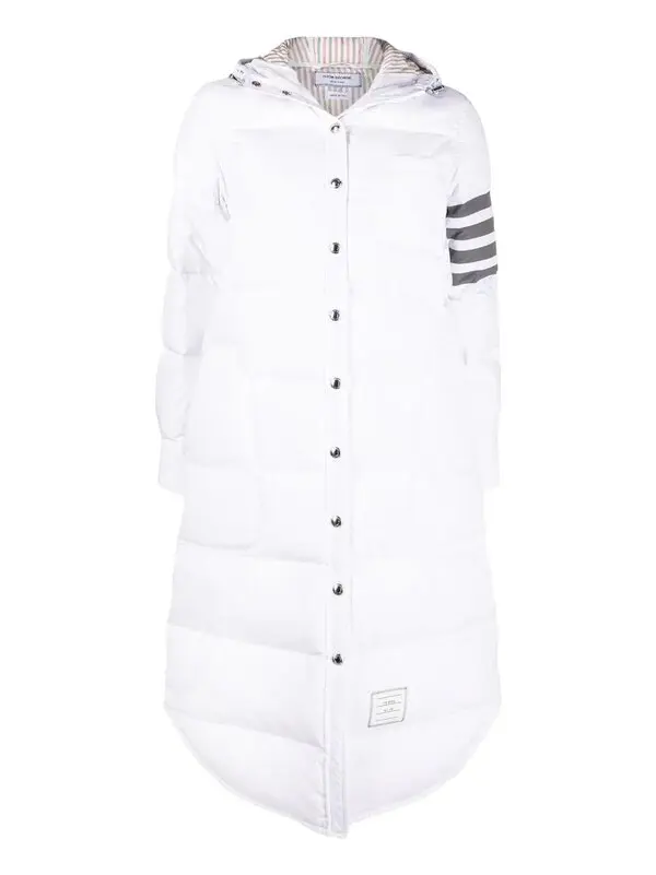 Thom Browne Down-filled Hooded Shirt Dress With 4-bar Stripe - White