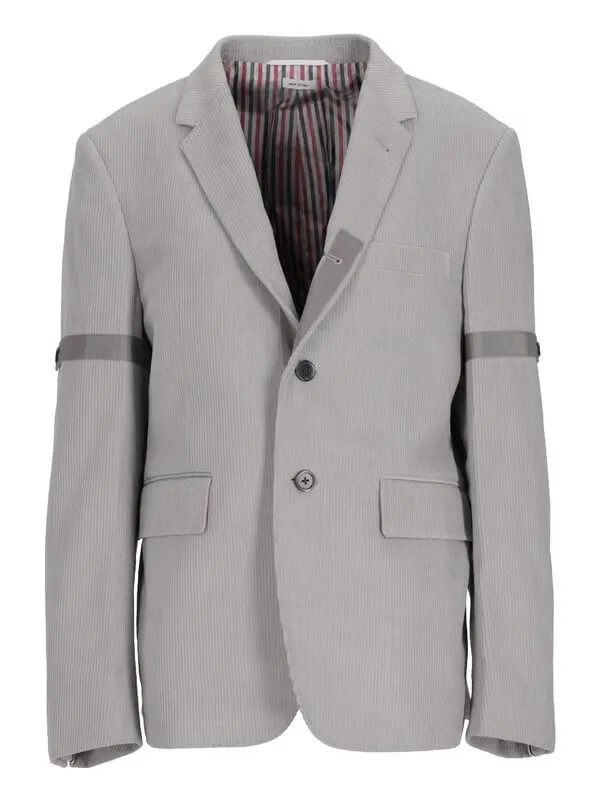 Thom Browne Corduroy Single-breasted Jacket With Grosgrain Armband - Med Grey