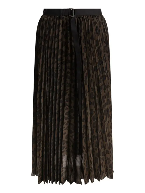 Sacai Leopard Print Pleated Skirt - Brown