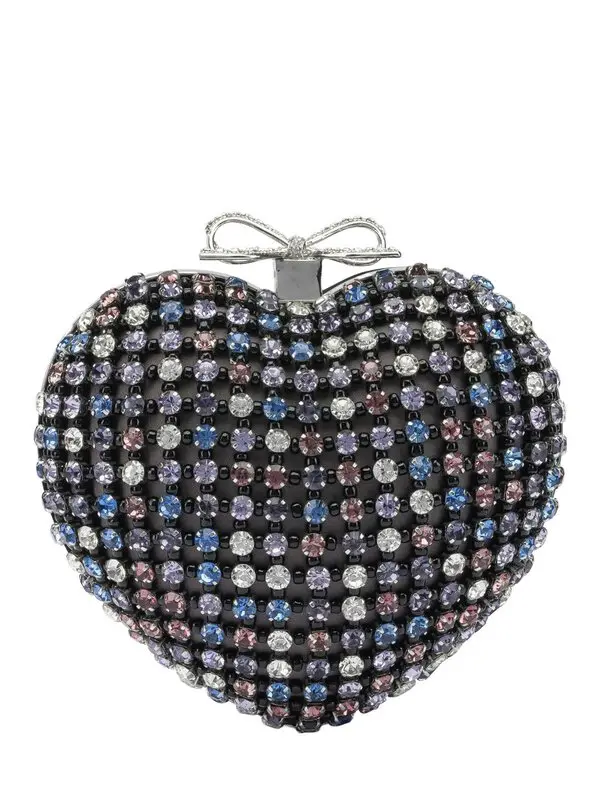 SELF-PORTRAIT Heart Clutch With Crystals - Black