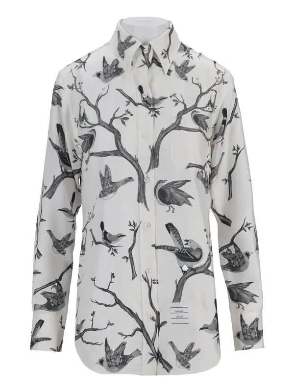 Thom Browne Long Sleeve Bird Toile Shirt - White