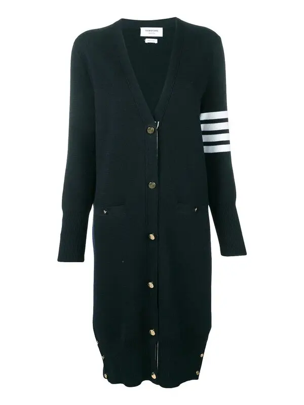 Thom Browne Milano Stitch Long V-neck Cardigan - Navy