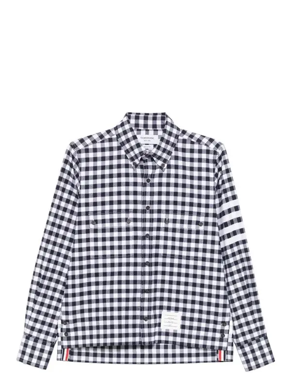 Thom Browne Utility Shirt With Patch Pocket In Bar Gingham Check Flannel - Navy