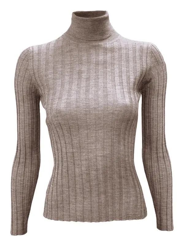 LA ROSE High Neck Cashmere And Silk Knit Top - Beige Melange
