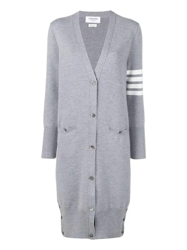 Thom Browne Milano Stitch Long V-neck Cardigan - Lt Grey