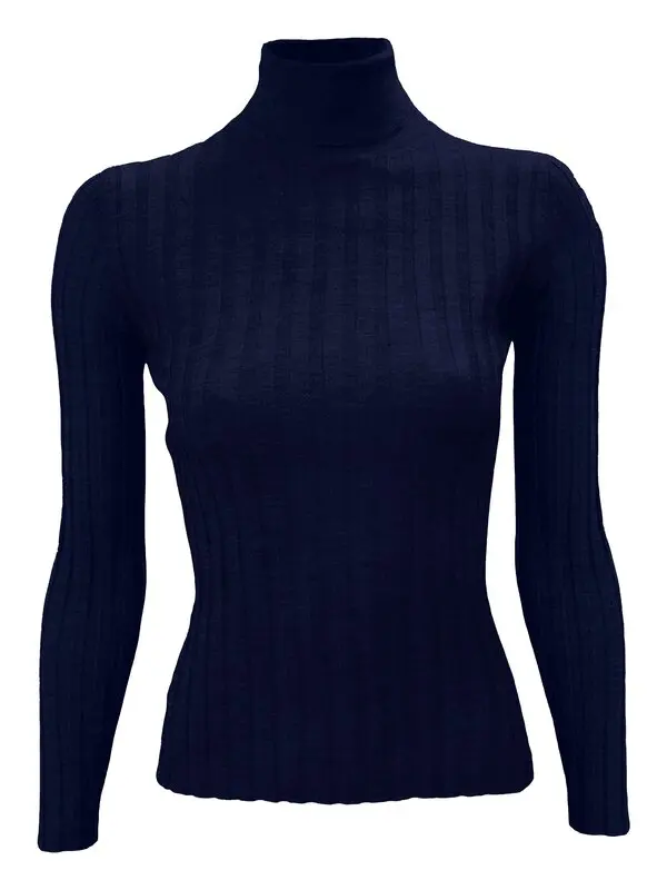 LA ROSE High Neck Cashmere-silk Knit Top - Blue Navy