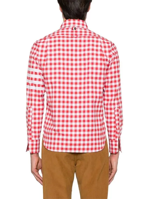 Thom Browne Rc Round Hem Zip Up Shirt W/ T Bar Puller In 4 Bar Gingham Check Flannel - Red