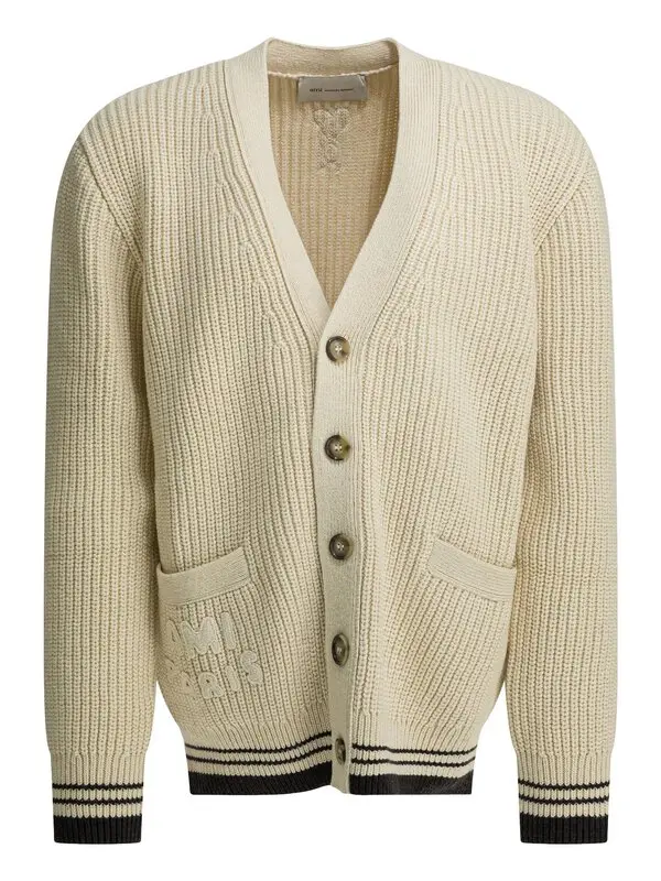 Ami Logo Wool Cardigan - White