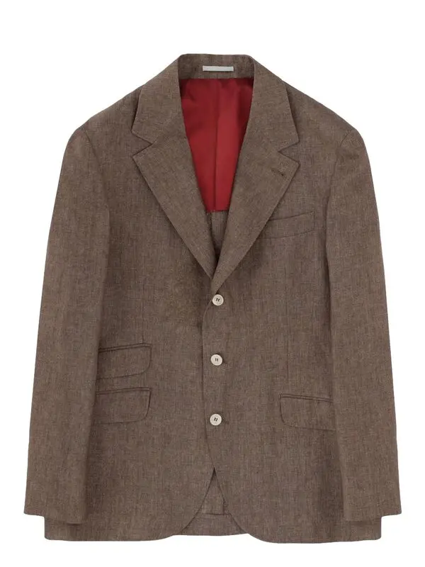 Brunello Cucinelli Single Breasted Linen Jacket - Brown