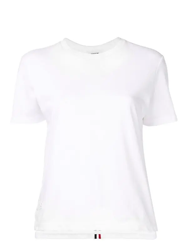 Thom Browne Relaxed Fit Short Sleeve Tee With Stripe - White