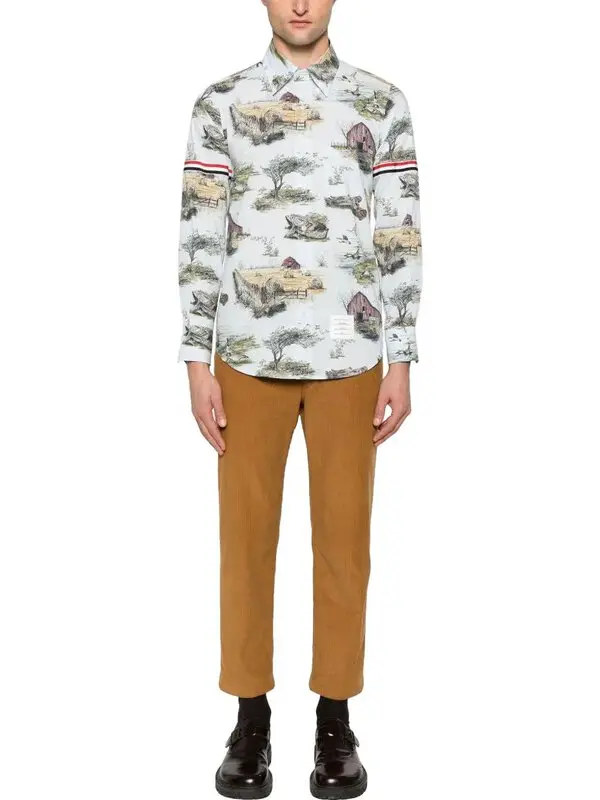 Thom Browne Straight Fit Bd Pc L/s Shirt W/gg Armband In Scenic Toile Small Cotton Popeline - Seasonal Multi