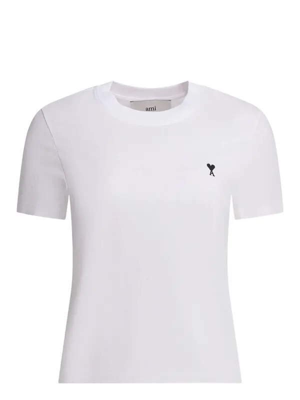 Ami Cotton T-shirt With Embroidered Logo - White