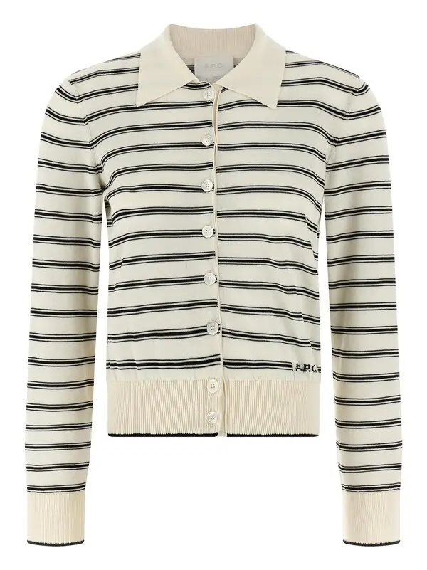 A.p.c. Striped Cotton Cardigan - White/black