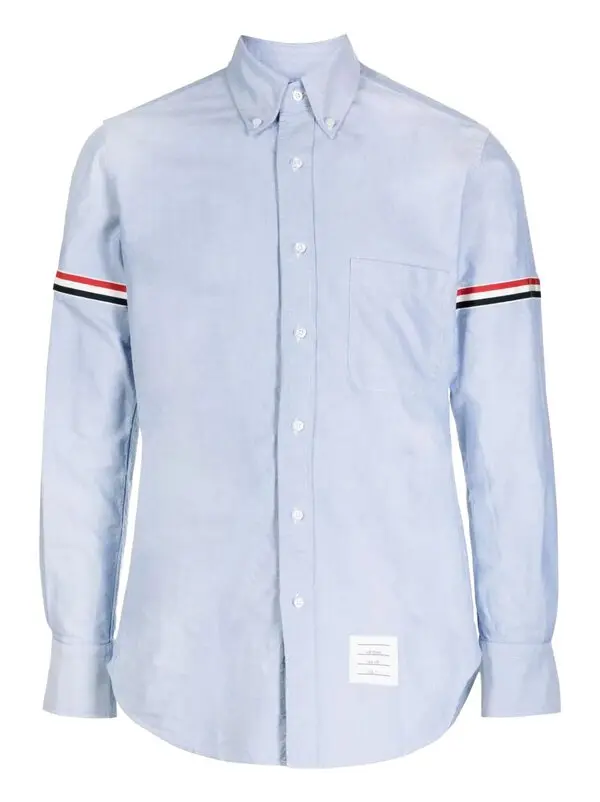 Thom Browne Classic Long Sleeve Button Down Point Collar Shirt W/ Gg Armband In Oxford - Light Blue