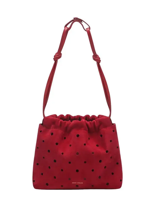 Manu Atelier Romy Perforated Suede Pouch - Red