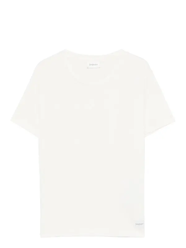 Saint Laurent Logo Tag T-shirt Classique - Naturel