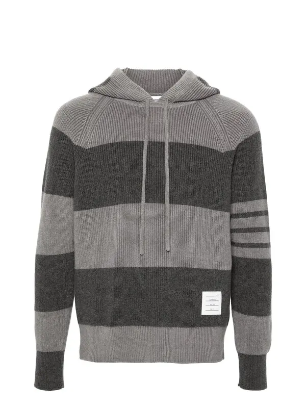 Thom Browne Striped Knitted Hoodie - Tonal Grey