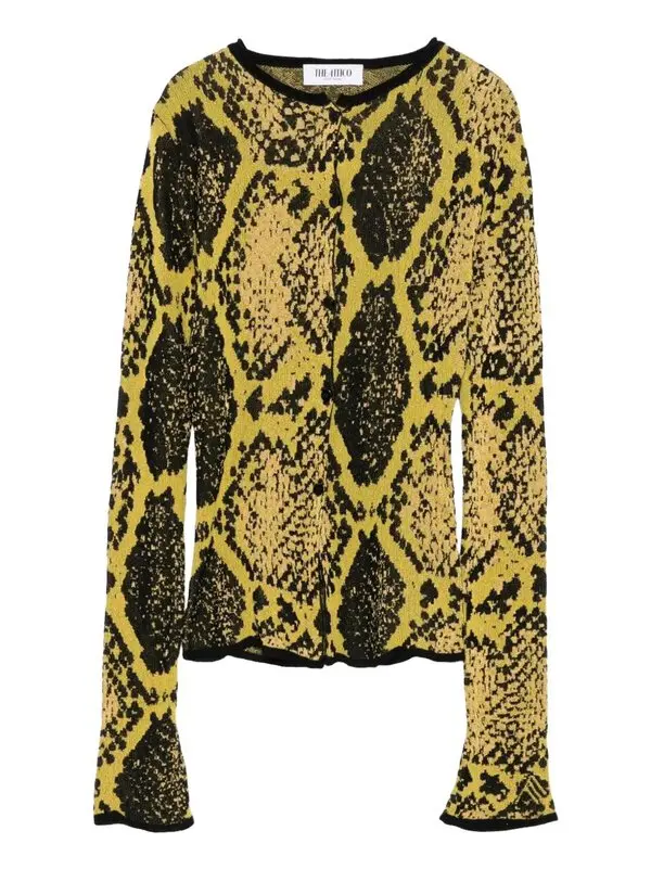 Attico Snakeskin Intarsia Cardigan - Yellow/black