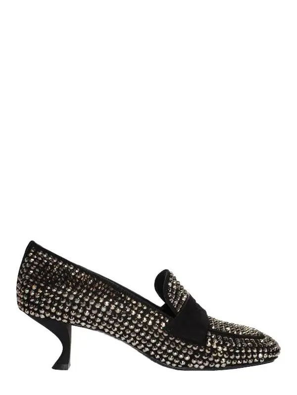 LA ROSE Heeled Loafer With Crystal Embellishments - Black