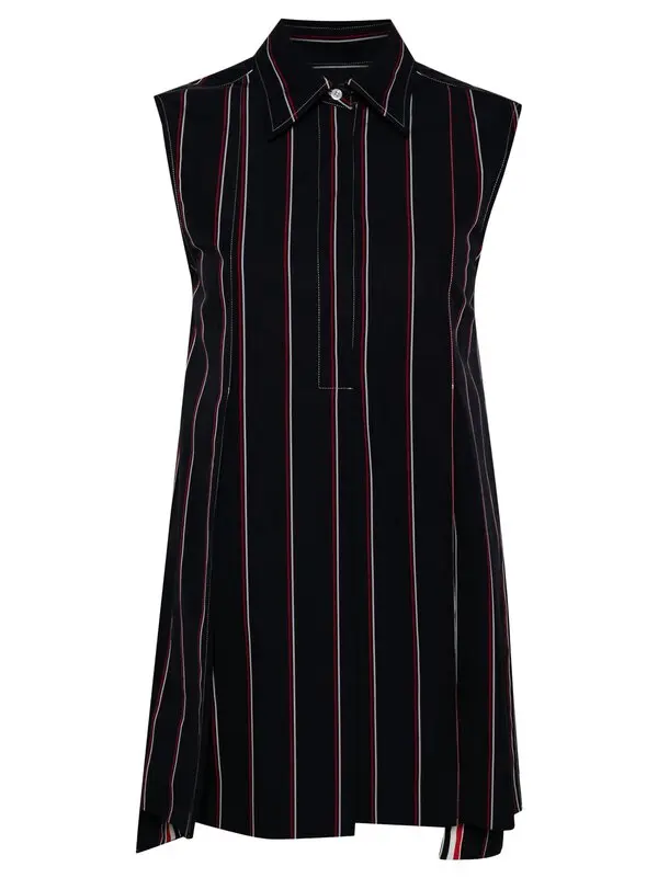 Thom Browne Rwb Stripe Mini Wide Shirt Dress - Navy