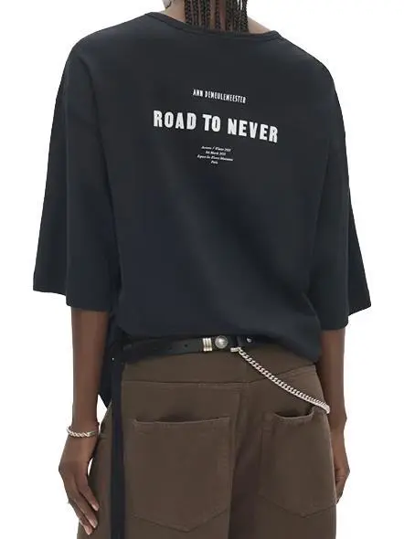 ANN DEMEULEMEESTER Aga High Comfort Fit T-shirt With 'road To Never' Slogan - Black
