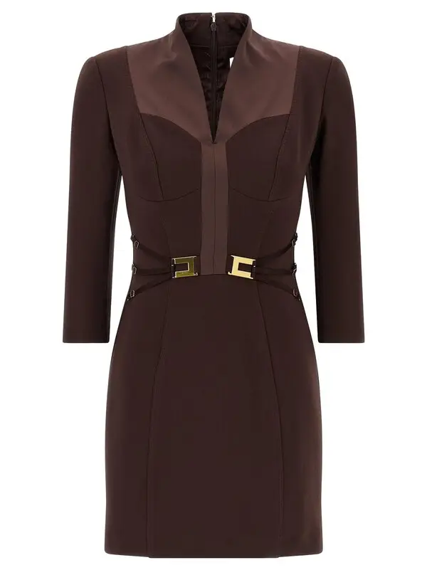 Elisabetta Franchi Logo Mini Dress With Elastic Bands - Brown