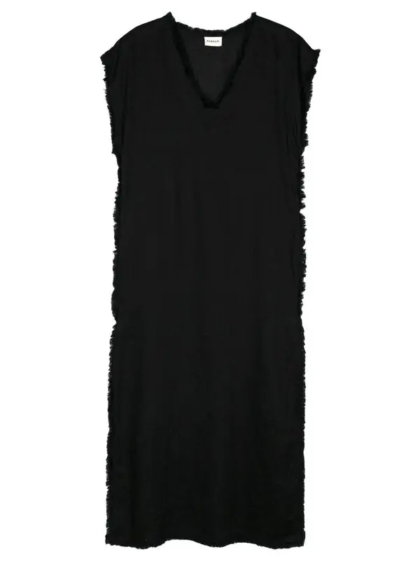 PAROSH Frayed Linen Midi Dress - Nero