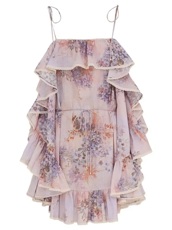Zimmermann Cascadian Mini Dress With Ruffles - Lilac