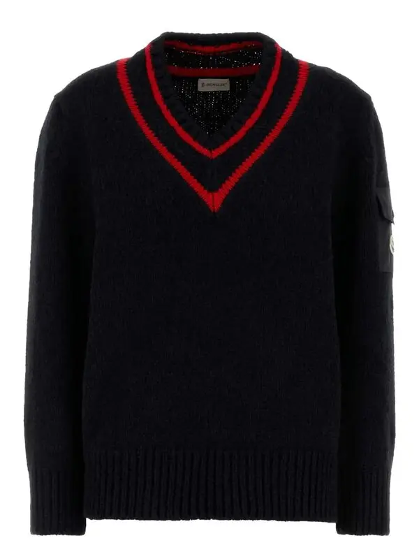 Moncler V-neck Knit Top - Navy