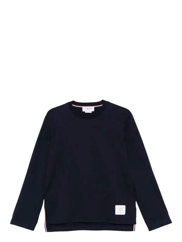 Thom Browne Oversized Long Sleeve Tee W/ Rwb Knit Trim In Medium Weight Jersey - Navy