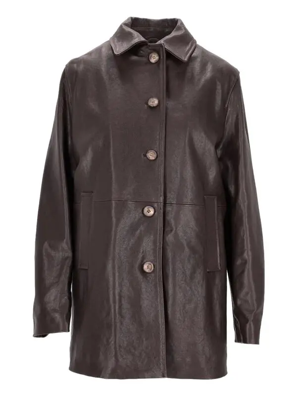 LA ROSE Leather Button-up Jacket - Verde