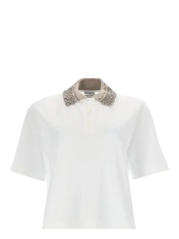 Brunello Cucinelli Polo Shirt With Embellished Collar - White