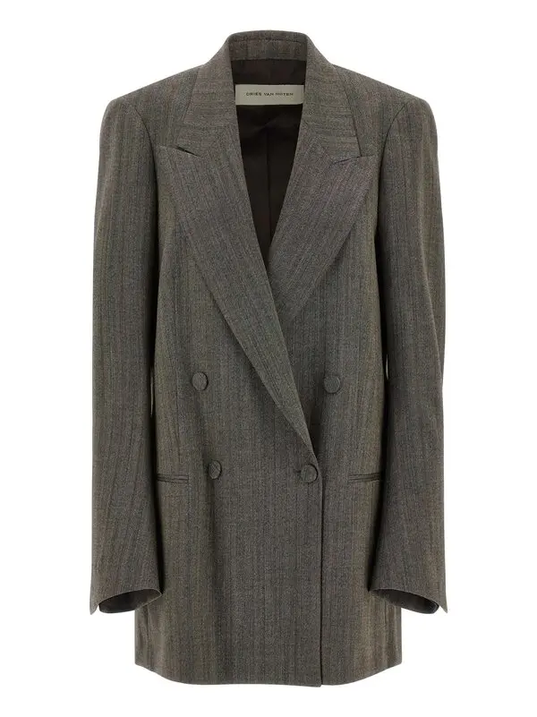 Dries Van Noten Double-breasted Striped Wool Blazer - Gray