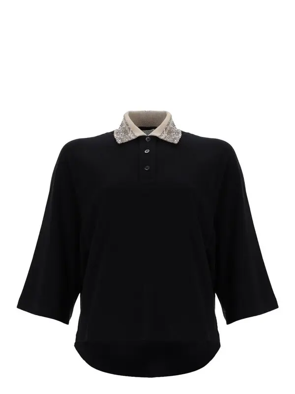 Brunello Cucinelli Polo Shirt With Embellished Collar - Black