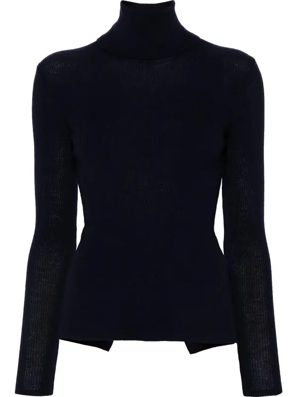 PAROSH Leila Turtle Neck Ribbed Knit Jumper - Blu