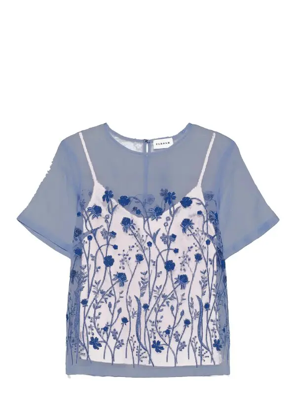 PAROSH Sorgente Floral Embroidered Blouse - Blu