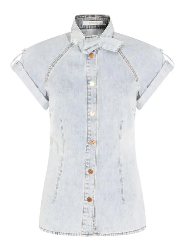 Zimmermann Bow-tie Denim Top - Clear Blue