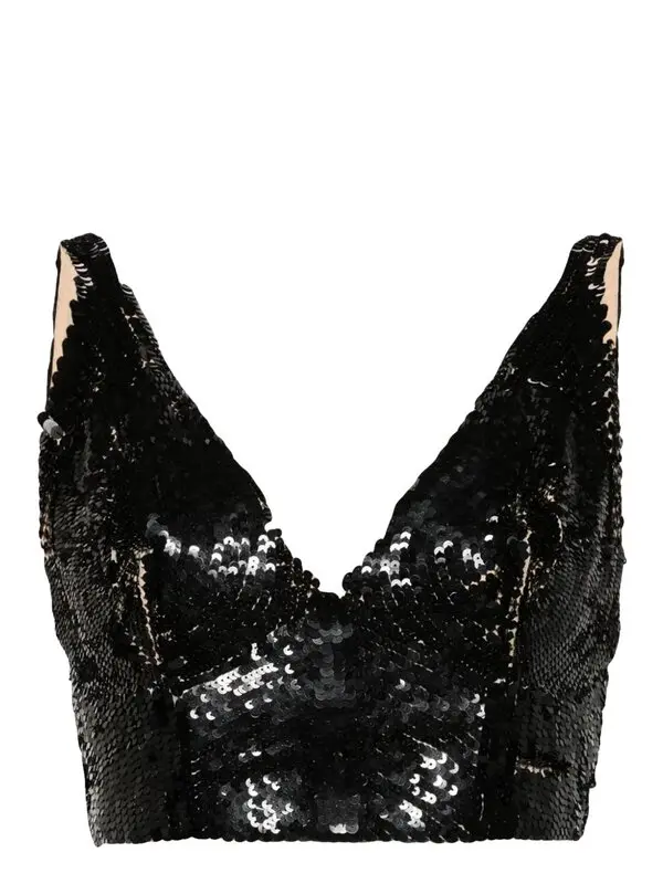PAROSH Grand Sequinned Crop Top - Fantasia Nero