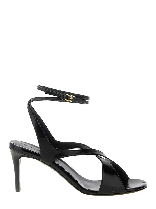 Khaite Liria Enamelled Leather Sandals - Black