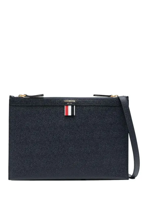 Thom Browne Logo Print Leather Cross Body Bag - Navy