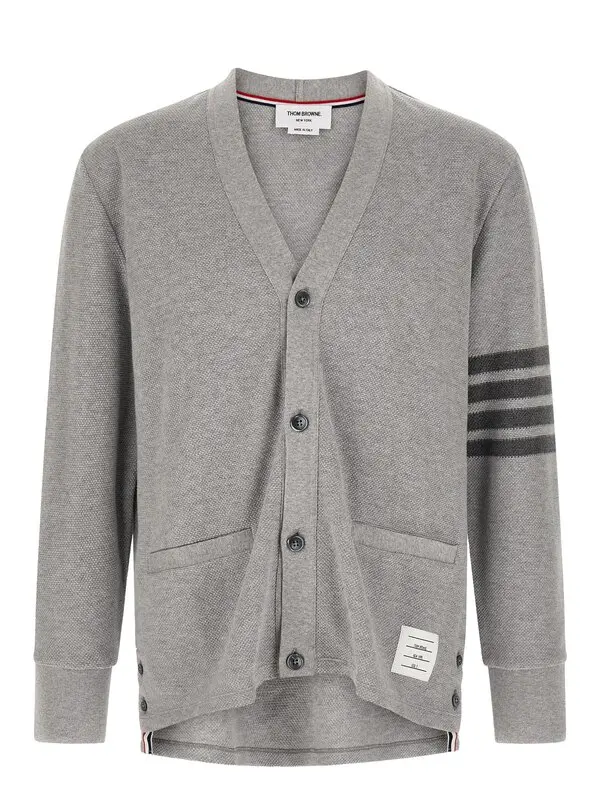 Thom Browne 4-bar Honeycomb Knit Cardigan - Gray