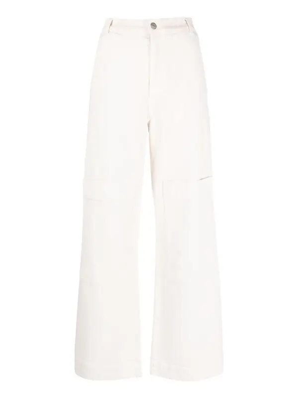 PAROSH High-waisted Trousers With Multiple Pockets - White