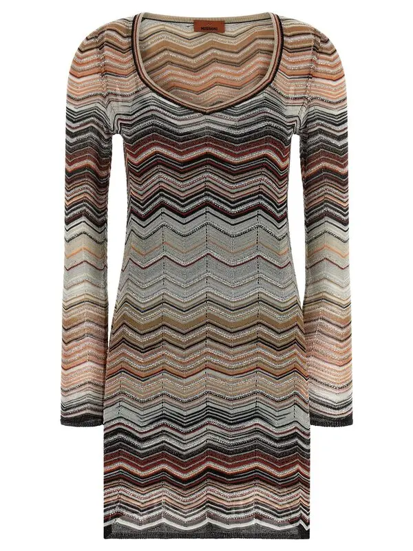 Missoni Chevron Lamé Mini Dress - Brown