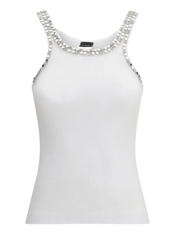 Pinko Ribbed Top With Jewel Embroidery - White