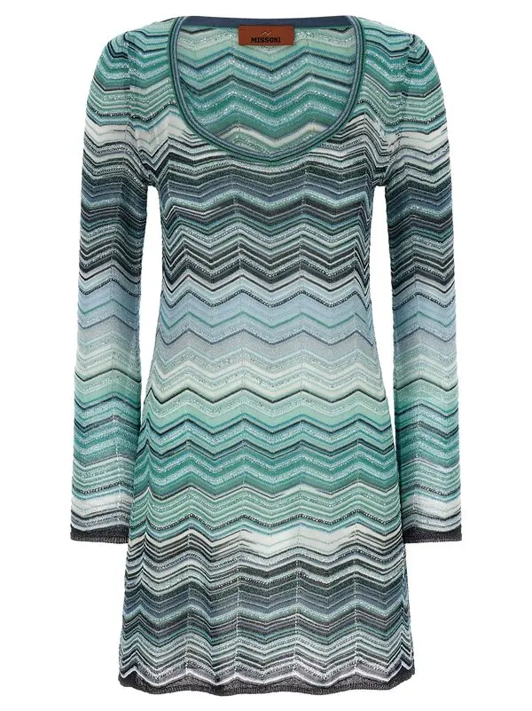 Missoni Chevron Lamé Mini Dress - Green